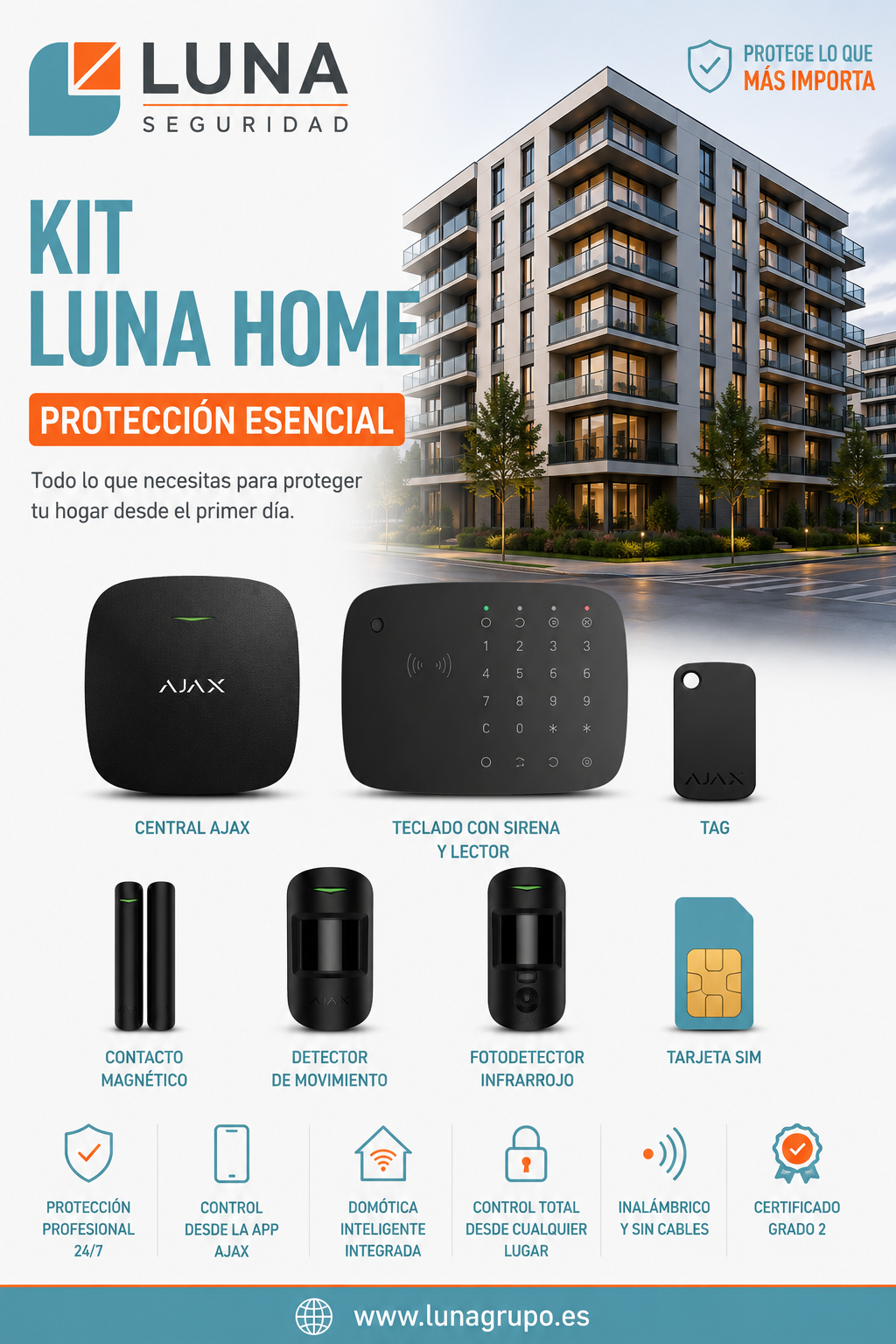 Kit Luna Home | Alarma y Domótica para Pisos - Luna Grupo